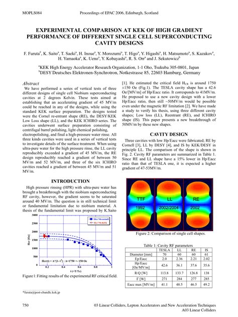 Pdf Experimental Comparison At Kek Of High Gradient Performance Different Single Cell