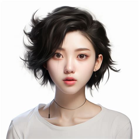 中国女孩，证件照，圆领半袖，正面 短发，白底， 豆友k2v8的文本出图 自由创作作品