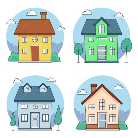 플랫 디자인 일러스트 하우스 팩 무료 벡터