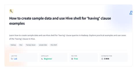How To Create Sample Data And Use Hive Shell For Having Clause Examples Labex
