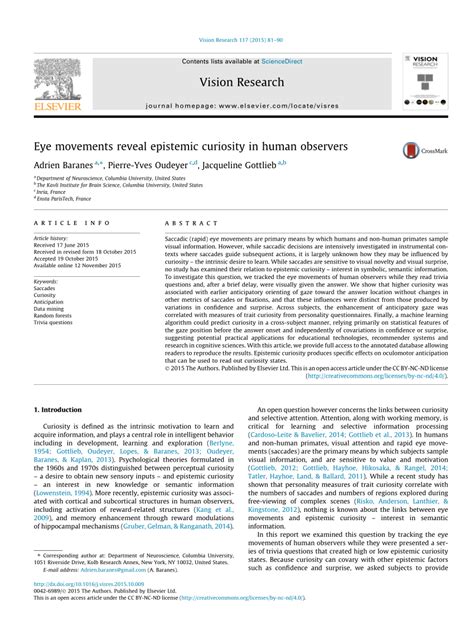 Pdf Eye Movements Reveal Epistemic Curiosity In Human Observers