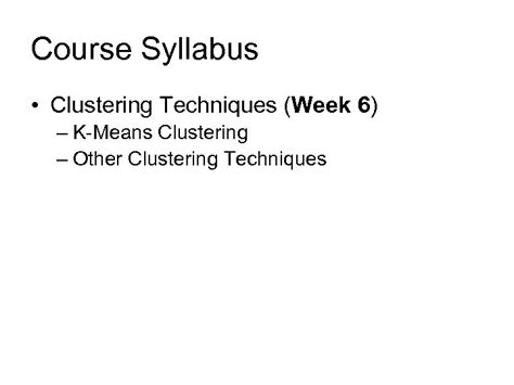 Data Mining Lecture 7 Course Syllabus