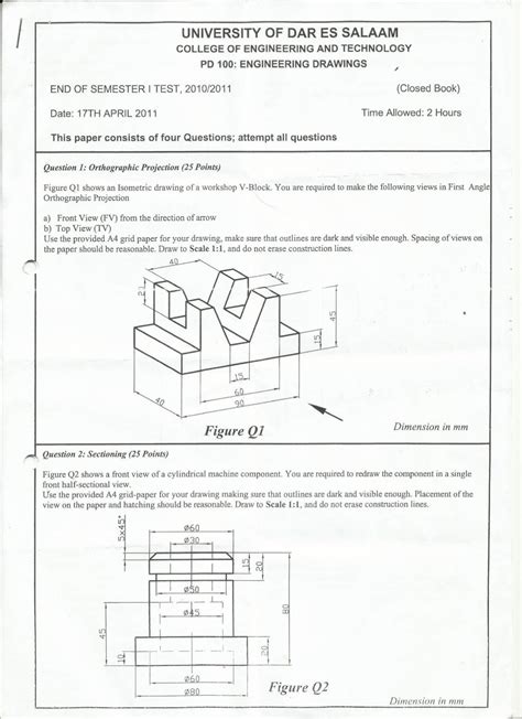 Engineering Drawing Questions Paper
