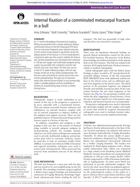 Pdf Internal Fixation Of A Comminuted Metacarpal Fracture In A Bull
