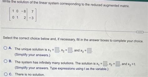 solved write the solution of the linear system corresponding