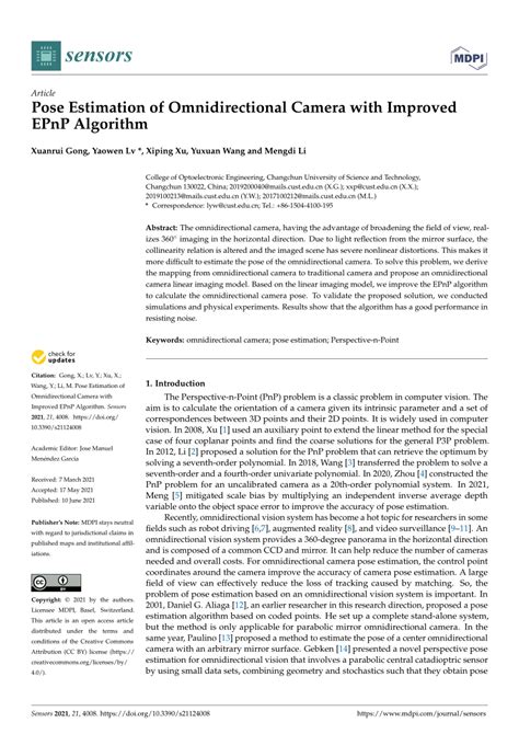 Pdf Pose Estimation Of Omnidirectional Camera With Improved Epnp