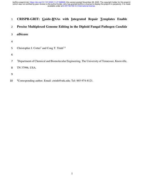 Pdf Crispr Grit Guide Rnas With Integrated Repair Templates Enable Precise Multiplexed Genome