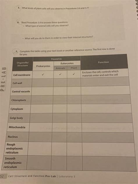 LABORATORY 3 CELL STRUCTURE AND FUNCTION Name Date Chegg Com