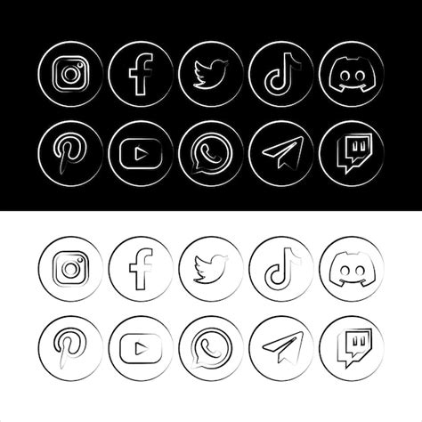 Premium Vector Thin Grunge Line Social Media Icons Button Vector