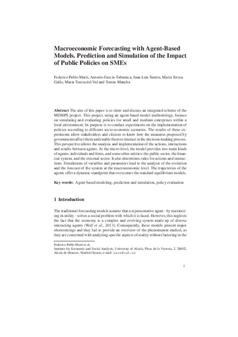 Pdf Macroeconomic Forecasting With Agent Based Models Prediction And Simulation Of The Impact