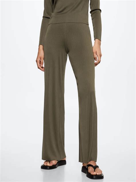 Buy Mango Women Olive Green Solid Parallel Trousers Trousers For