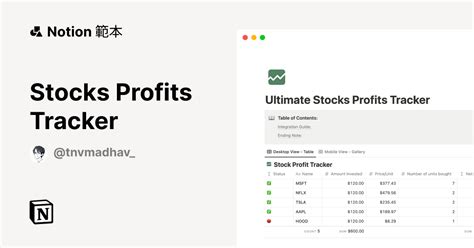由 Tnvmadhav 建立的 Stocks Profits Tracker 範本 Notion Marketplace