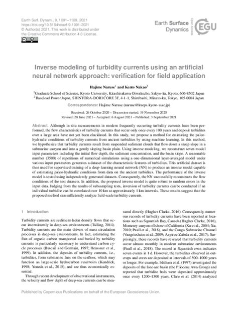 Pdf Inverse Modeling Of Turbidity Currents Using An Artificial Neural