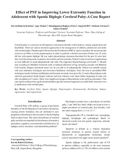 Pdf Effect Of Pnf In Improving Lower Extremity Function In Adolescent