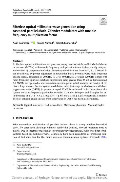 Filterless Optical Millimeter Wave Generation Using Cascaded Parallel Machzehnder Modulators