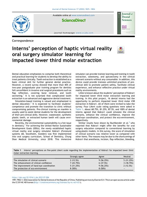 pdf interns perception of haptic virtual reality oral surgery simulator learning for impacted