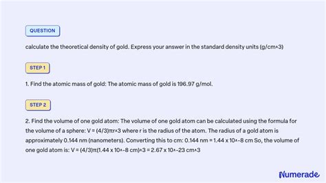 Solved Calculate The Theoretical Density Of Gold Express Your Answer In The Standard Density