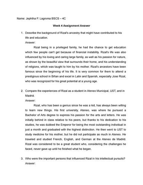 Week 4 Assignment Answers Name Jephtha P Lagroma Bscs 4c Week 4