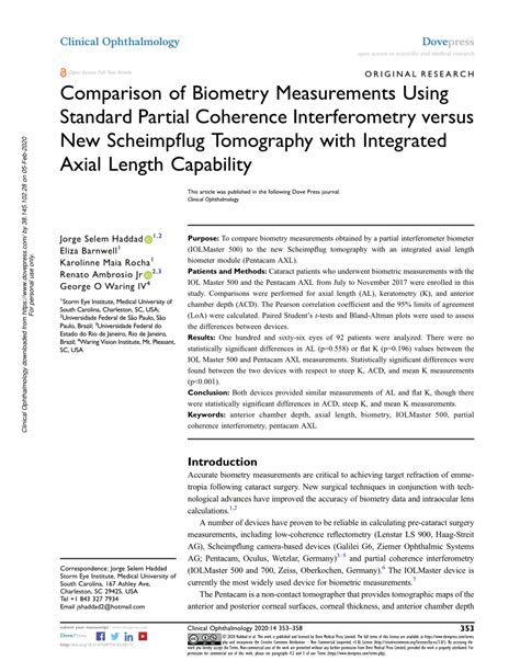 Pdf Comparison Of Biometry Measurements Using Standard Partial Coherence Interferometry Versus