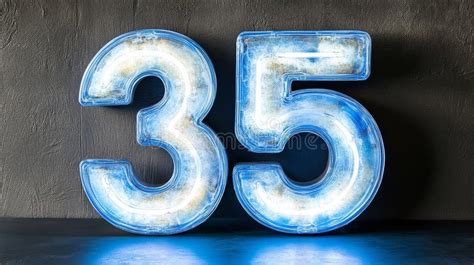 Number 35 Neon Sign Blue Neon Lights Illuminated Electric Dark