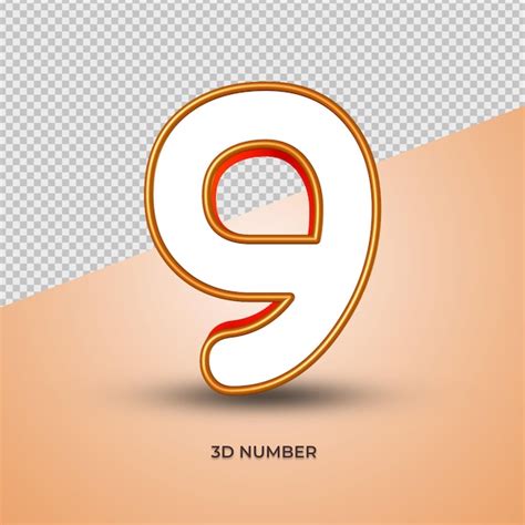Premium Psd 3d Number 09 White Orange Color