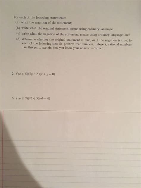 Solved For Each Of The Following Statements A Write The