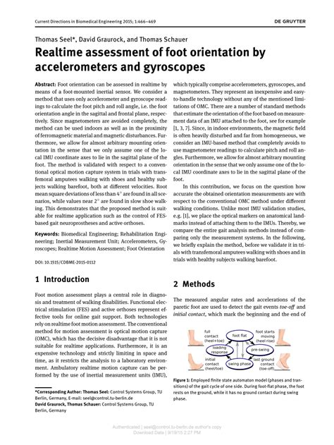 Pdf Realtime Assessment Of Foot Orientation By Accelerometers And Gyroscopes