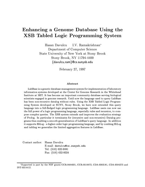 PDF Enhancing A Genome Database Using The XSB Tabled Logic