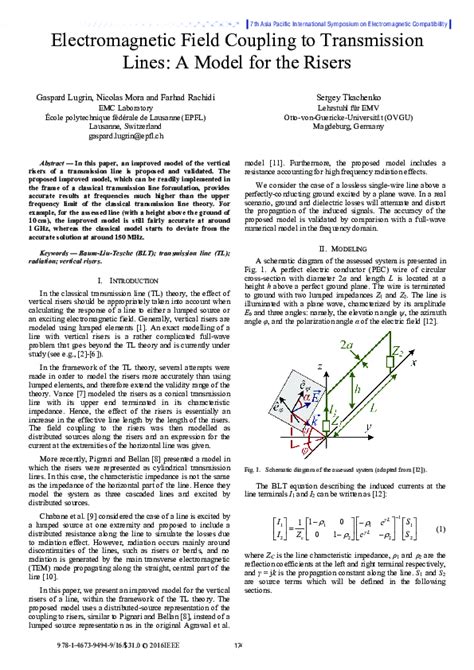 Pdf Electromagnetic Field Coupling To Transmission Lines A Model For The Risers