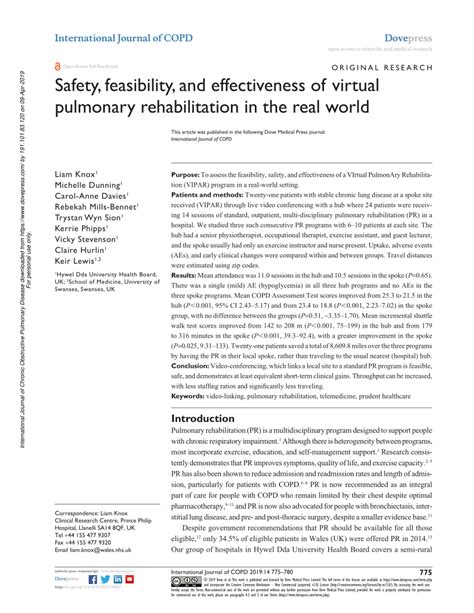 Pdf Safety Feasibility And Effectiveness Of Virtual Pulmonary Rehabilitation In The Real World