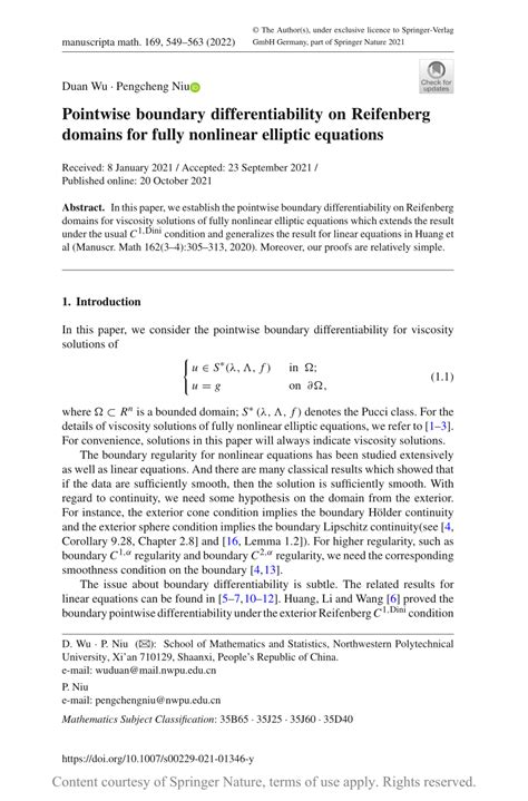 Pointwise Boundary Differentiability On Reifenberg Domains For Fully