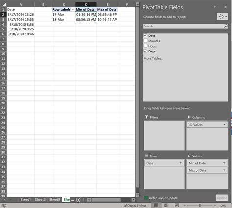 Excel Find First Last Time From List Of Datetime Fields Stack Overflow
