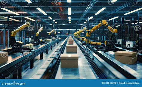 Automated Warehouse With Robotic Arms Sorting Packages Stock Illustration Illustration Of