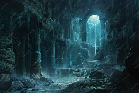 Premium Photo Mysterious Underground Cavern With Glowing Blue Water