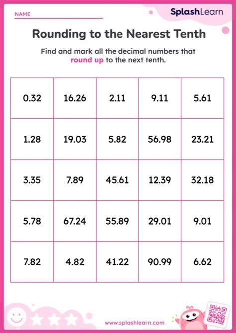 Round Up The Decimals To The Nearest Tenth — Printable Math Worksheet