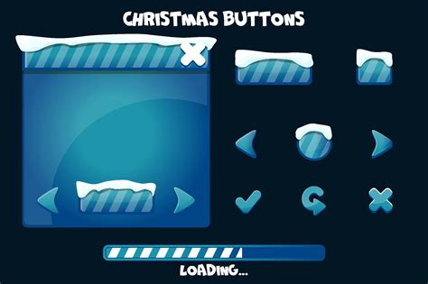 Cartoon Set Game Ui Buttons For Christmas In Blue Vector Game User Interface And Loading With