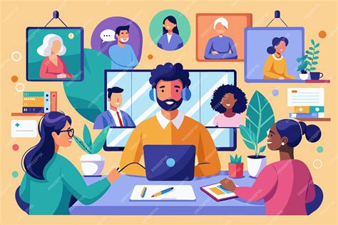 Premium Vector A Cartoon Of People Working In A Computer Room