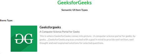 Semantic UI Item Types GeeksforGeeks