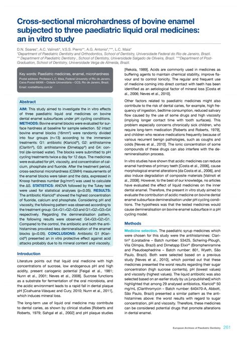 Pdf Cross Sectional Microhardness Of Bovine Enamel Subjected To Three Paediatric Liquid Oral