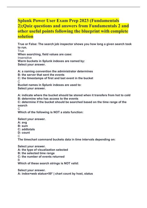 Splunk Power User Exam Prep 2023 Fundamentals 2 Quiz Questions And