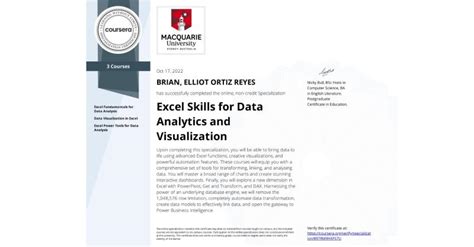 Brian Ortiz On Linkedin Completion Certificate For Excel Skills For Data Analytics And