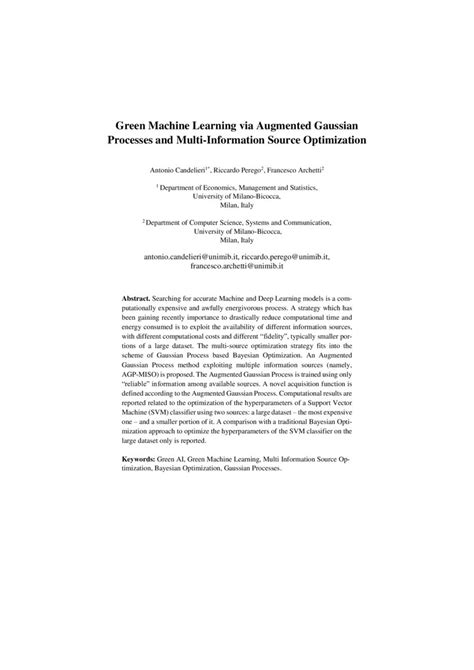 Green Machine Learning Via Augmented Gaussian Processes And Multi Information Source