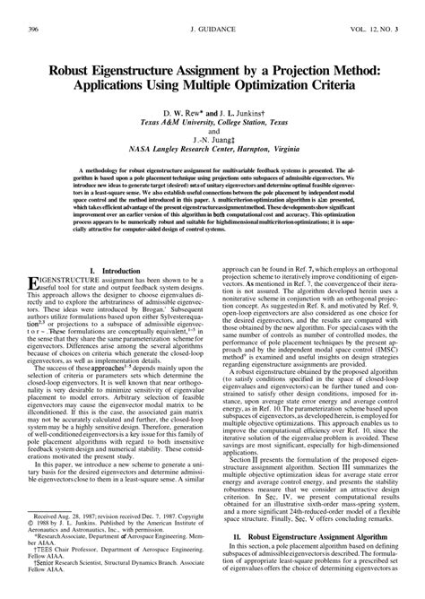 Pdf Robust Eigenstructure Assignment By A Projection Method