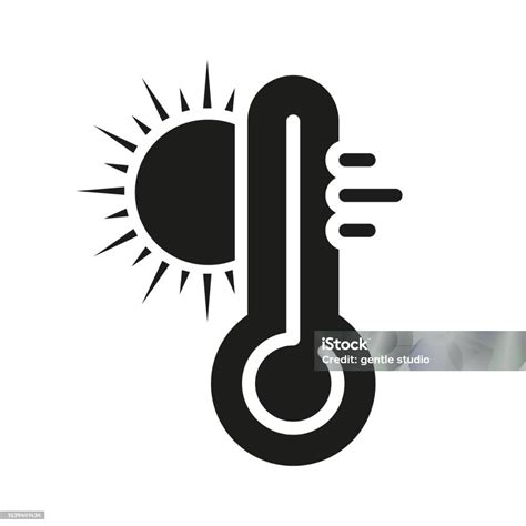 태양 실루엣 아이콘이 있는 온도계 뜨거운 온도 글리프 픽토그램 맑은 날 기호를 더합니다 기후 변화 따뜻한 날씨 지구 온난화 단색 신호 격리된 벡터 그림 0명에 대한 스톡