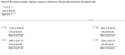 solved solve for the missing numbers markup is based on