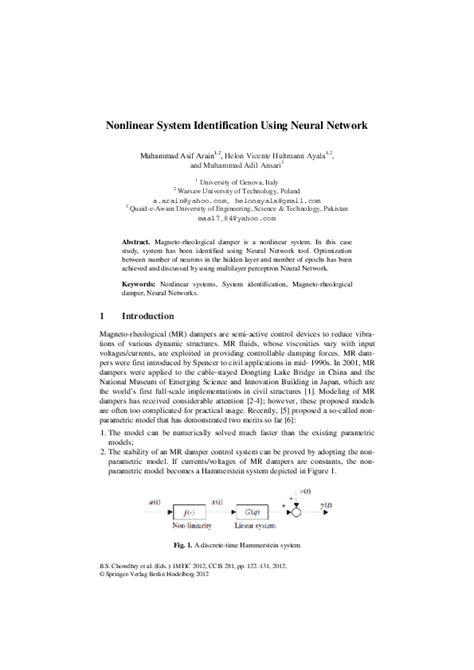 Pdf Nonlinear System Identification Using Neural Network