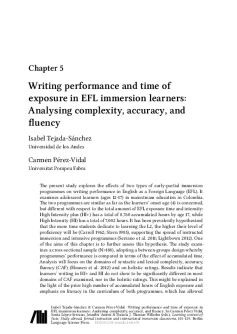 Pdf Writing Development And Time Of Exposure In Young Efl Immersion