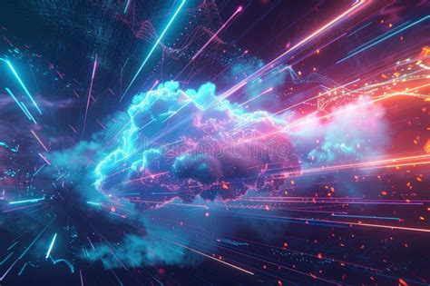 An Abstract Visualization Depicting Cloud Computing Data Processing And Ai Operations Within A