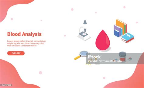 웹 사이트 템플릿 또는 방문 홈페이지에 대 한 현대적인 아이소 메트릭 스타일을 가진 돋보기를 가진 팀 의사와 간호사와 혈액 분석 개념 벡터 3차원 형태에 대한 스톡 벡터