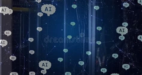 Animation Of Ai Brains And Communication Networks Over Dark Computer Server Room Stock Video